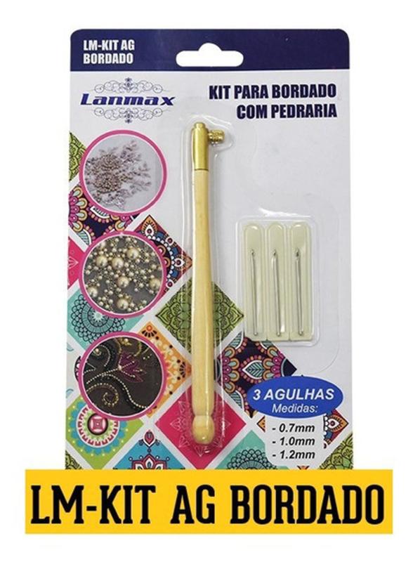 Kit Para Bordar Crochê Pedraria Lanmax Com 3 Agulhas 0.7mm, 1.0mm e 1 ...