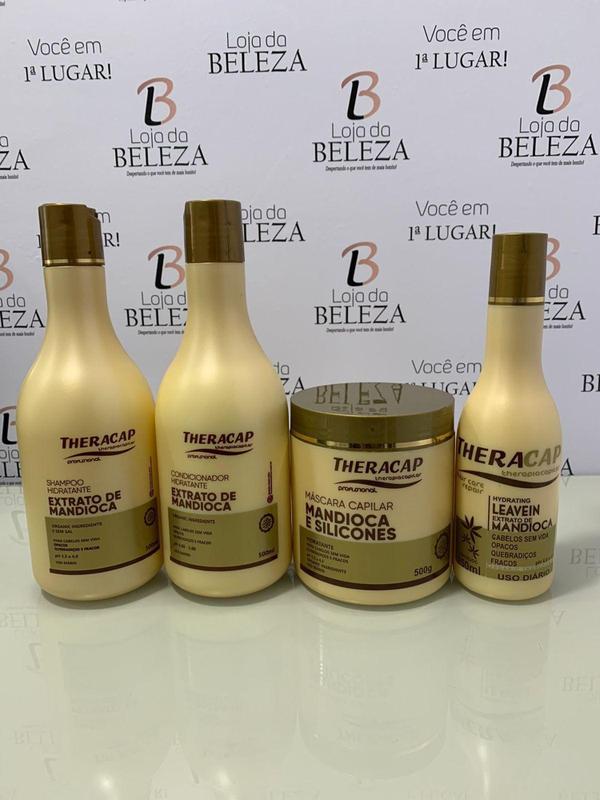 Kit para Cabelos Fracos e Opacos Extrato de Mandioca Theracap - Kit de ...