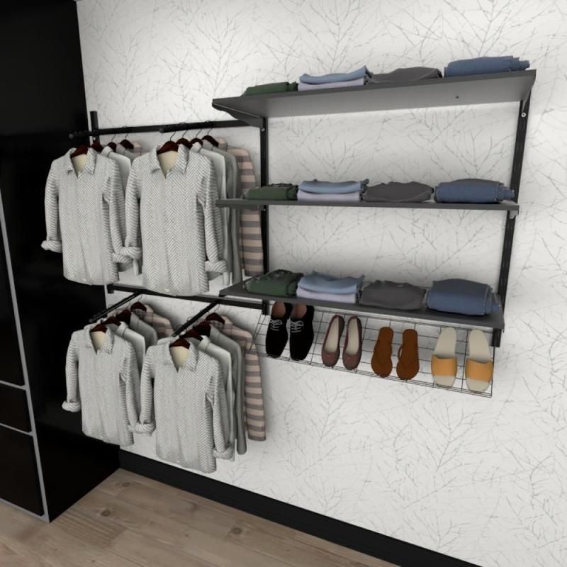 Kit para Closet com 18 peças regulável 200x100 cm cor preto modelo ...