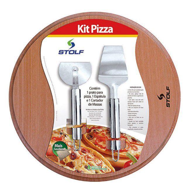 Kit para pizza com 3 peças - tabua, cortador e espatula - stolf - Kit ...