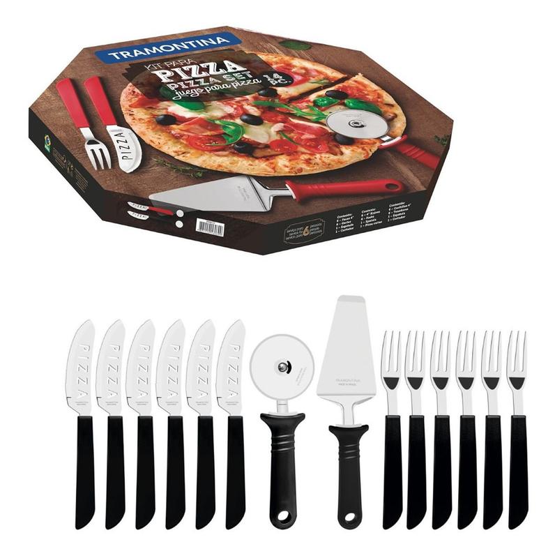 Kit Para Pizza Tramontina De Aço Inox Com Cortador 14 Peças - Kit Pizza ...
