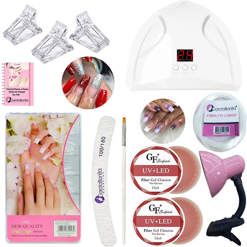 Kit Para Unha Gel Alongamento Fibra De Vidro + Tips Cabine - GAROTA ...