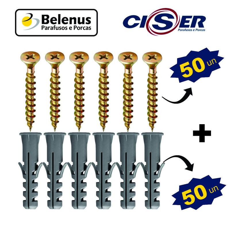 Kit Parafuso Philips 5,0 X 50mm + Bucha 8mm C/ Anel 50un - BELENUS ...