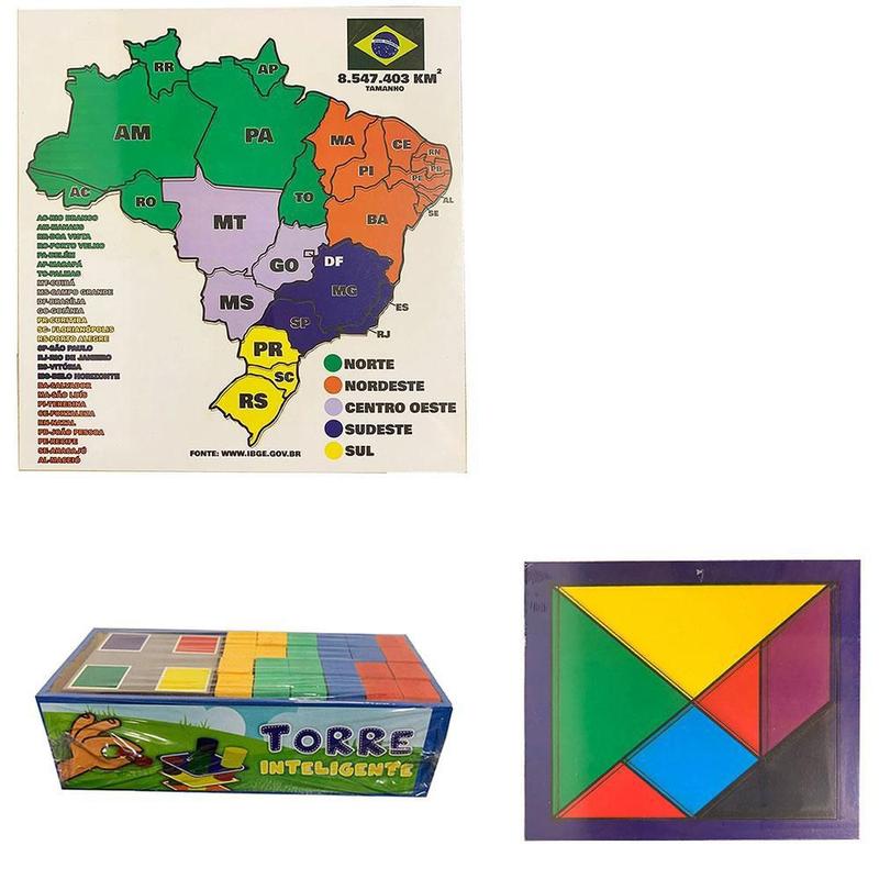 Kit Pedagógico Mapa Brasil, Tangram E Torre Inteligente - Tralalá ...