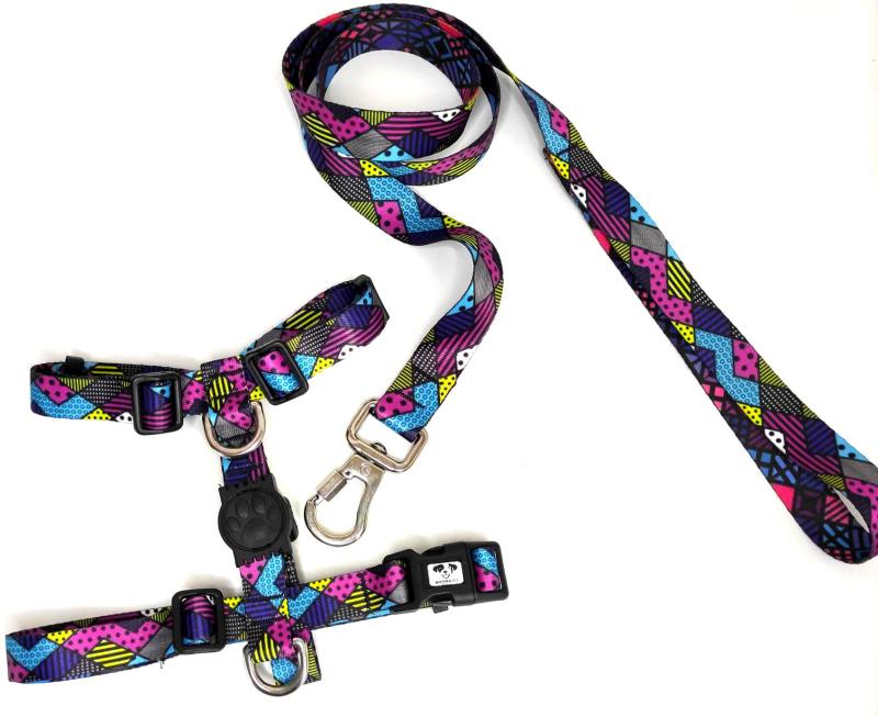 Kit Peitoral Modelo H e Guia para Cães - Estampa Colorida - Madiba Pet ...