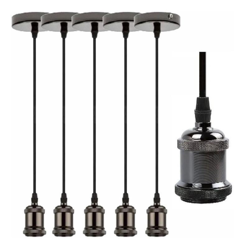 Kit Pendente 4 Peças Luminarias Retrô Soquete Bocal De Metal Fio Tecido ...