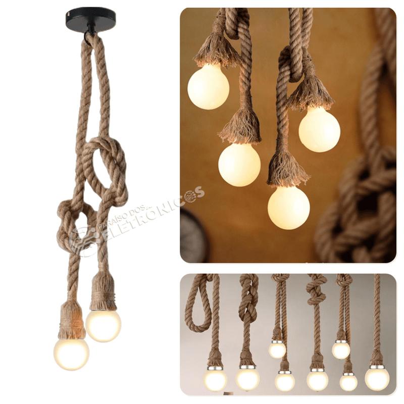 Kit Pendente Corda Dupla Sisal Rústico Lustre Luminária 90cm Cada Com 2 ...