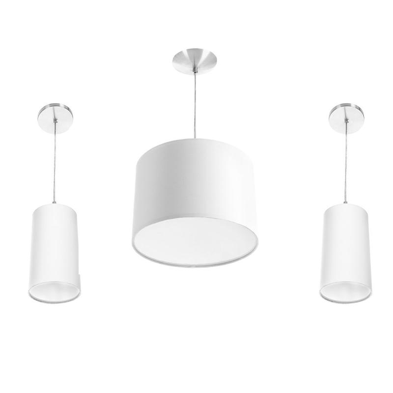 Kit Pendente Dome + 2 Pendente Cilindrica Branco - MARRYLUZ - Lustre ...