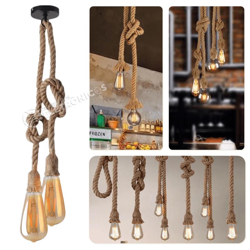 Kit Pendente Duplo Corda Retro Rústico 90cm Cada Com 2 Lâmpadas LED ...