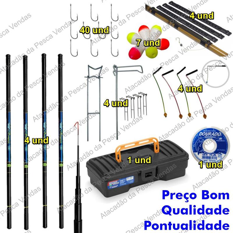 Kit Pesca 4 Varas Telescopica Carbono+fibra 3 Metros - ALBATROZ ...