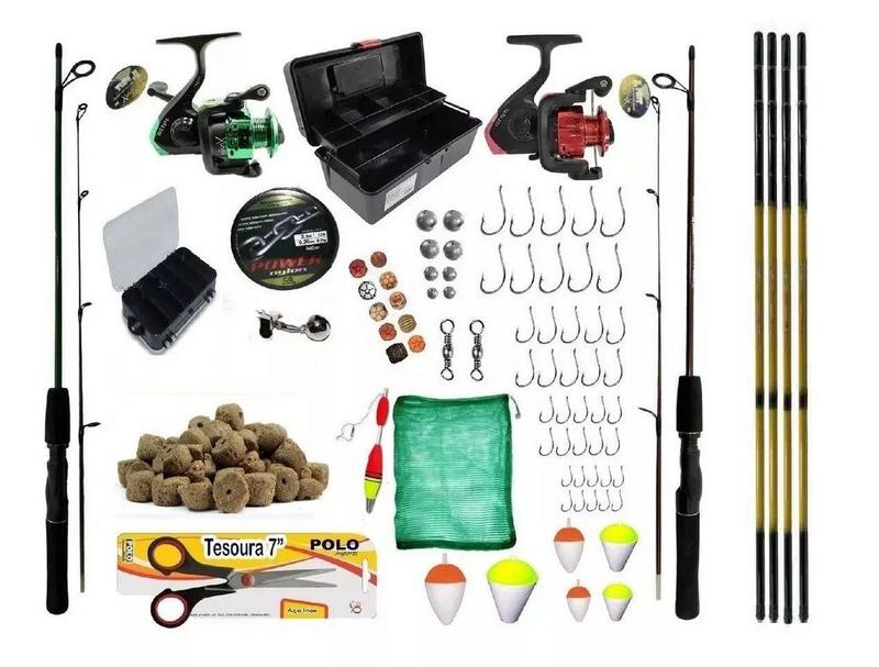 Kit Pesca Completo 2 Vara 2 Molinete 4 Telescopica Itens - Fishing ...