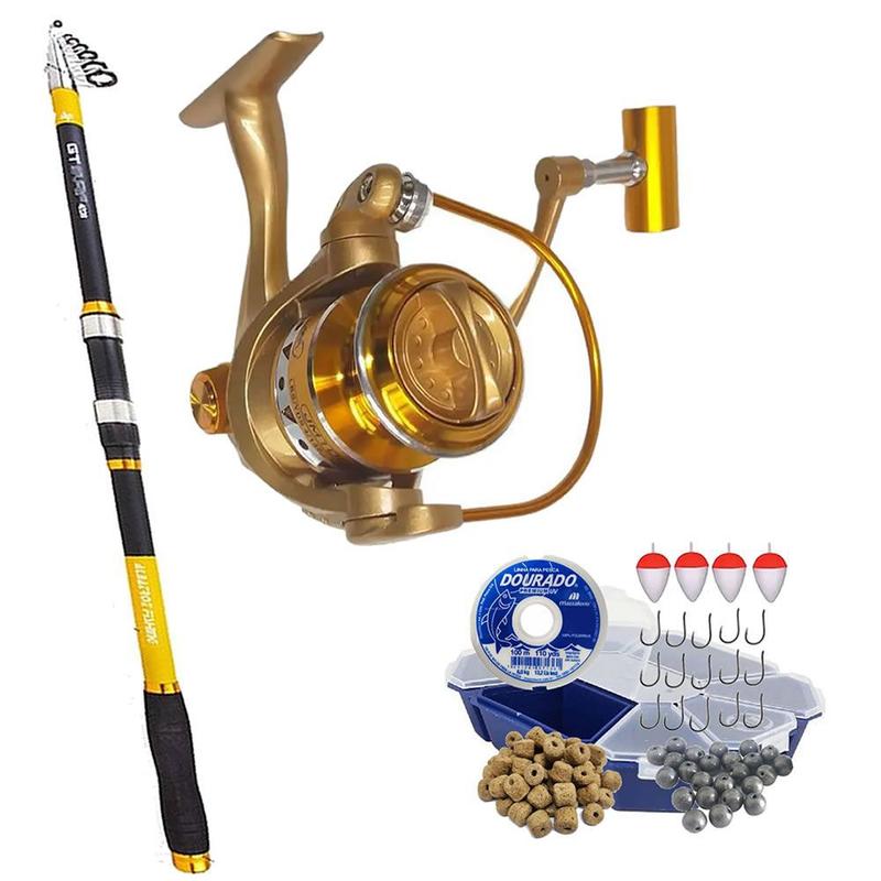 Kit Pesca Molinete Jm 7000 5 Rolamentos com Vara Telescópica Gt Surf e ...
