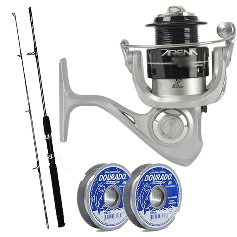 Kit Pesca Pesada Molinete Arena Vara Fibra Vidro 40l 2 Linha - Vara de ...