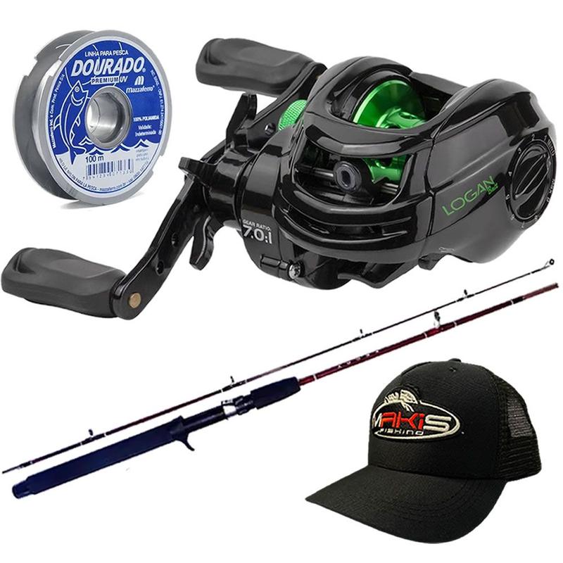 Kit Pescaria Carretilha Logan Bait Vara Peggy Boné Linha - MARURI ...