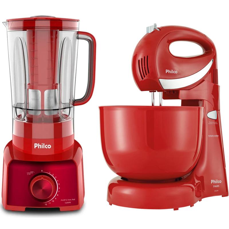 Kit philco vermelho 127v - batedeira paris 350w + liquidificador ...
