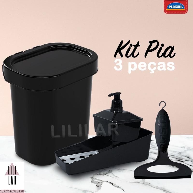 Kit Pia Cozinha 3 peças Lixeira Porta Detergente e Rodo - PLASUTIL ...