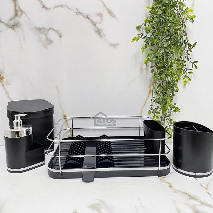 Kit Pia Cozinha Future 4Pçs Preto com Cromado - Organizador de Pia ...