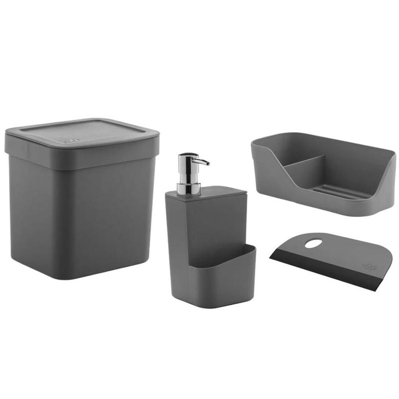Kit Pia de Cozinha Organizador Dosador Porta Detergente Lixeira de ...