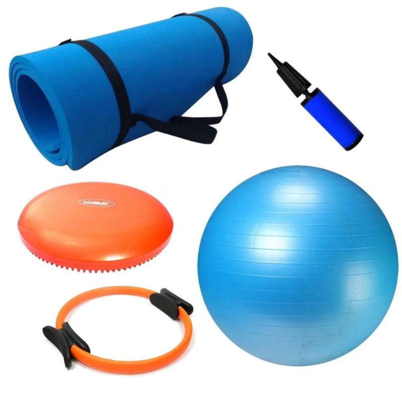 Kit Pilates Bola Suica 65cm + Colchonete + Anel Flexivel + Disco de ...