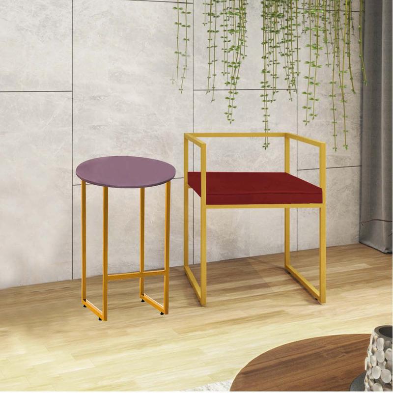 Kit Poltrona Cubo com Mesa Will Ferro Dourado Tampo Redondo Rose Suede ...