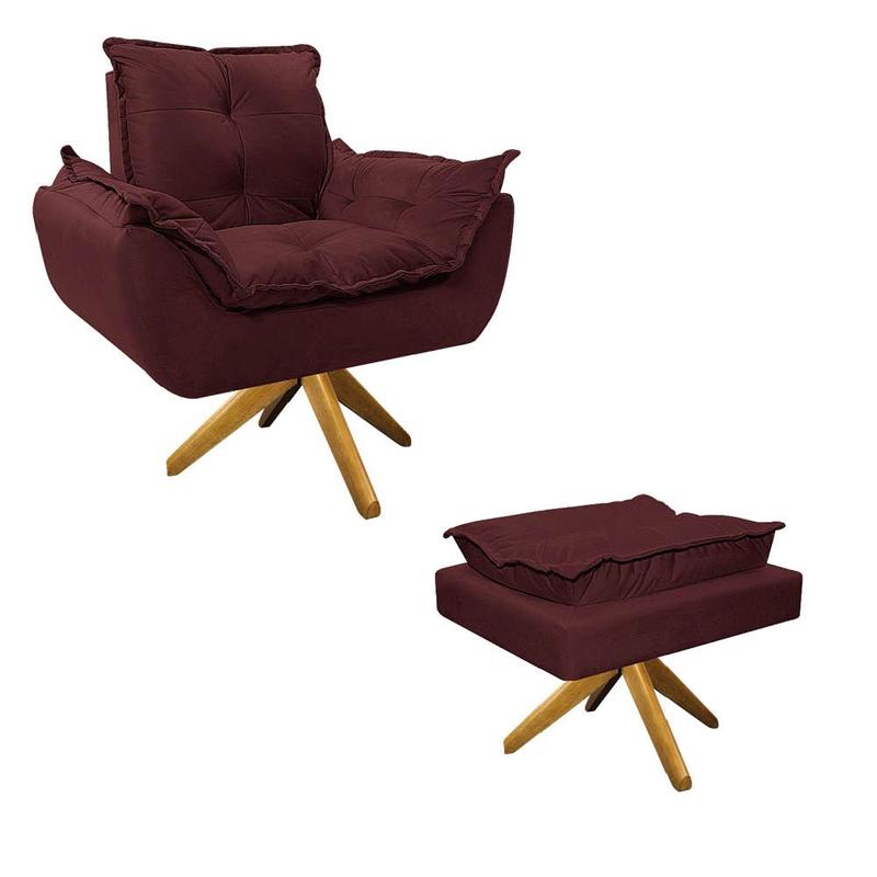 Kit Poltrona e Puff Opala Base Giratória de Madeira Corano - Amarena ...