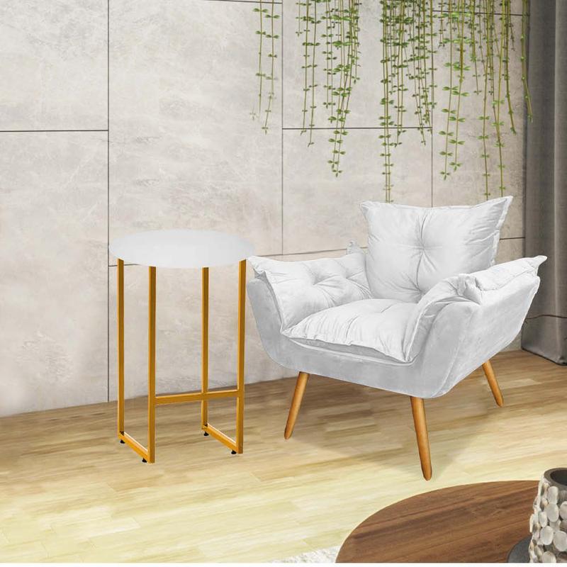 Kit Poltrona Opala com Mesa Will Ferro Dourado Tampo Redondo Branco ...