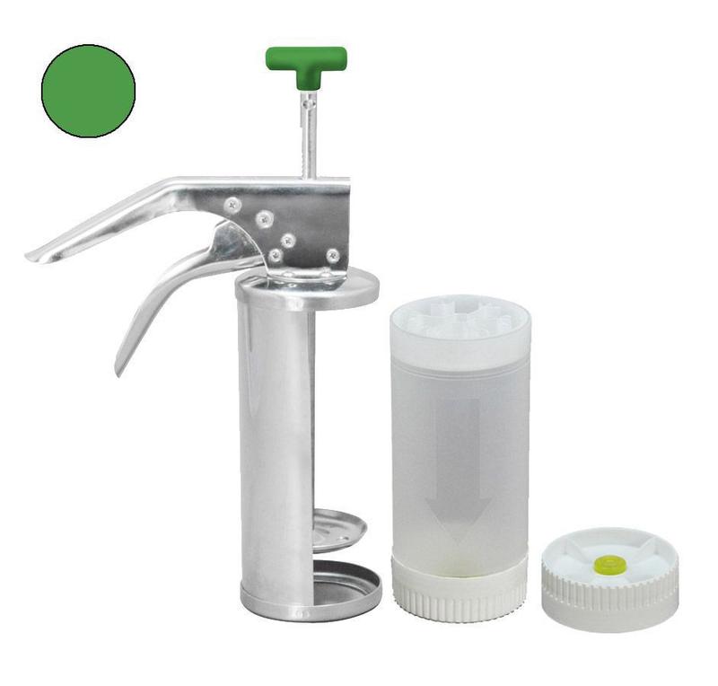 Kit porcionador 630 ml (1oz) 30 ml inox cabo verde 1 refil com 1 bico 1 furo com válvula amarela ...