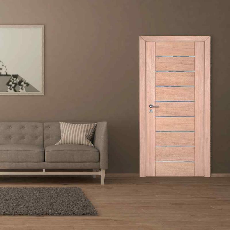 Kit porta de madeira filete inox PE307 Natural 213A x 84,5L x 12P Esel ...