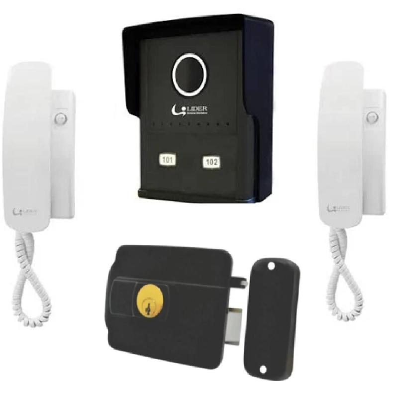 Kit porteiro 2 pontos + 2 monofones + fechadura - Lider - Interfone e ...
