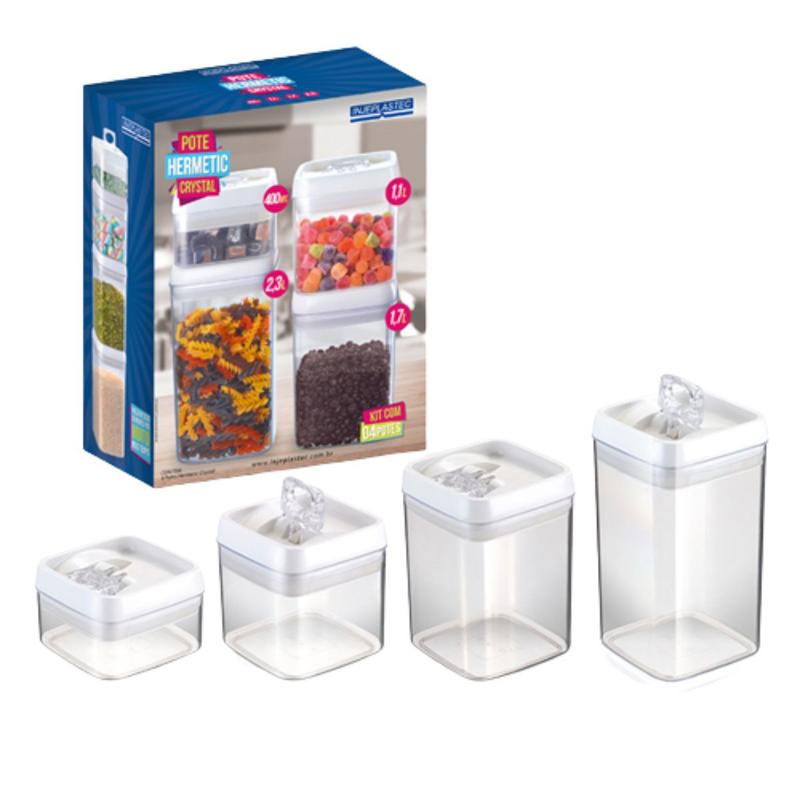 Kit Pote Com 4 Peçass Hermetic Crystal 280Cx - Injeplastec - Pote ...
