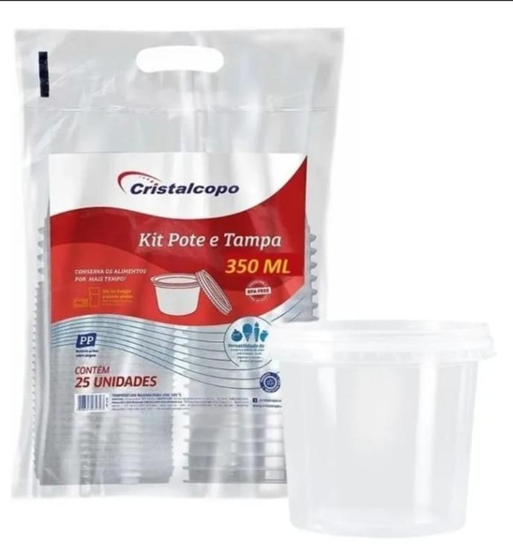 Kit Pote e tampa redondo 350ml pct 25un - Cristalcopo - Embalagens para Delivery - Magazine Luiza