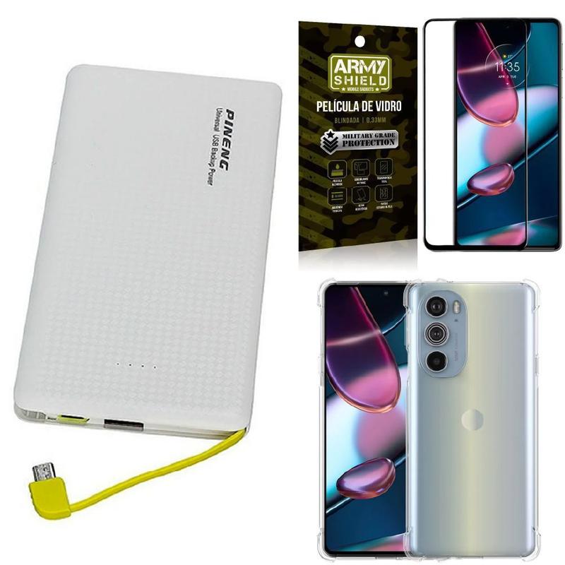 Kit Power Bank 5.000 mAh Edge 30 Pro com Capa e Película 3D Armyshield ...