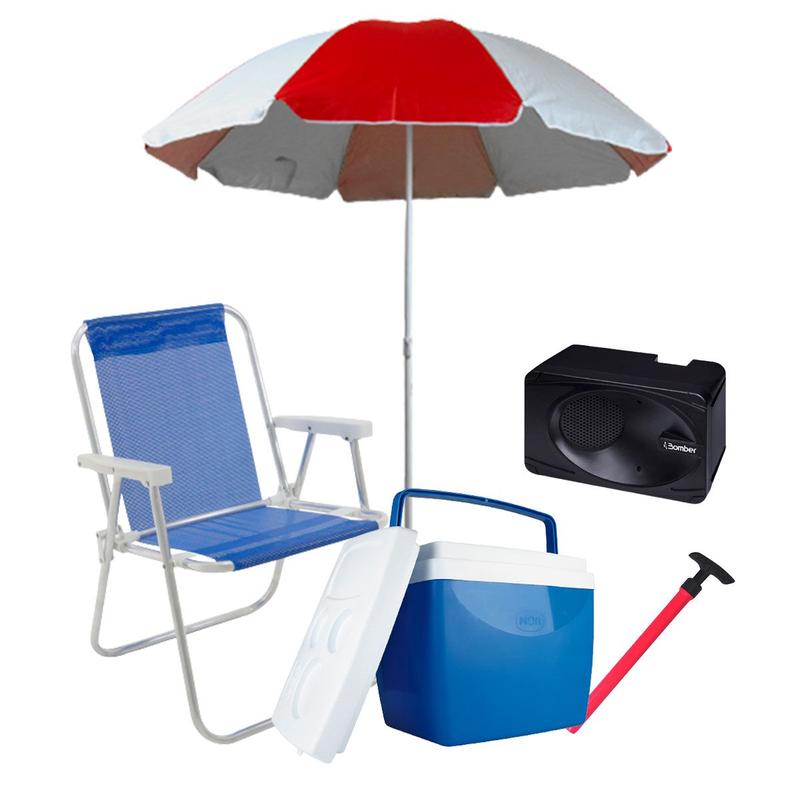 Kit Praia com Guarda Sol 1.8m, Cadeira Alumínio, Caixa Térmica 26L e ...