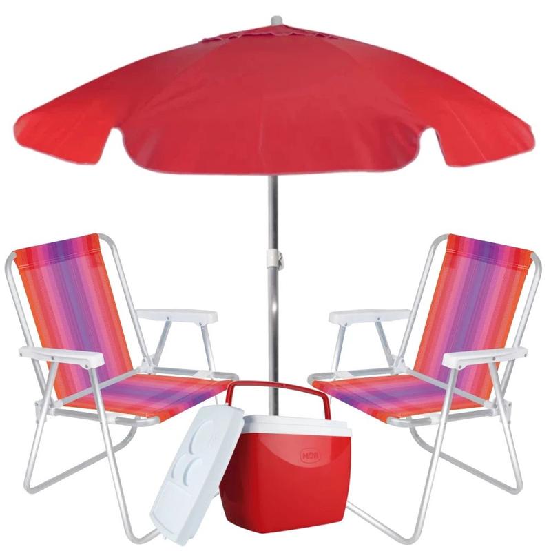 Kit Praia com Guarda Sol 2 M, 2 Cadeiras de Praia, Caixa Termica Bel ...