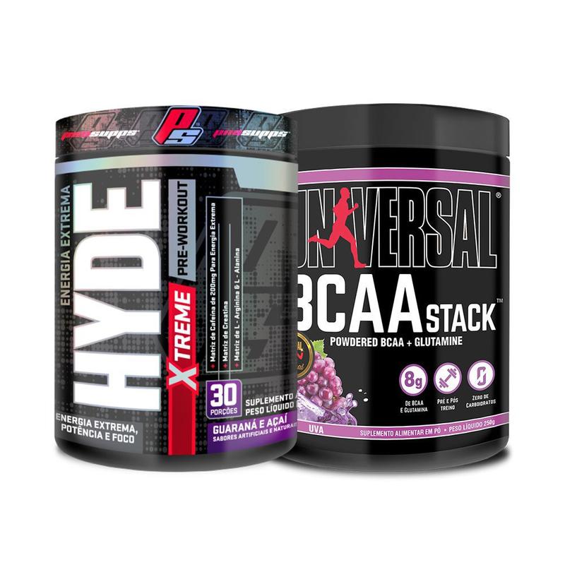 Kit Pré Treino Vasodilatador Hyde Extreme - ProSupps + BCAA Stack 250g - Universal - Pré Treino ...