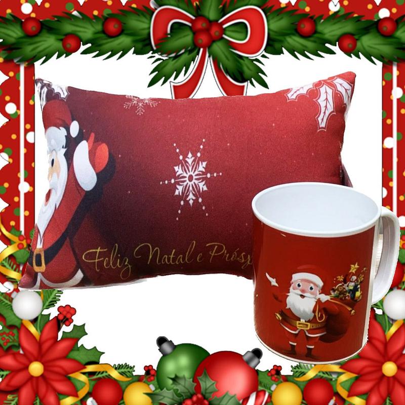 Kit Presente Para Natal Almofada + Caneca Natalinos Lembrancinha Papai ...