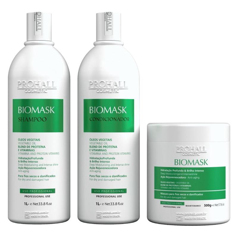Kit Prohall Ultra Hidratante Biomask Professional Shampoo Condicionador ...