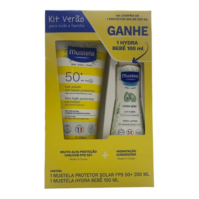 Kit Protetor Solar Mustela Fps 50 200ml + 1 Hydra Bebe 100ml - Protetor ...