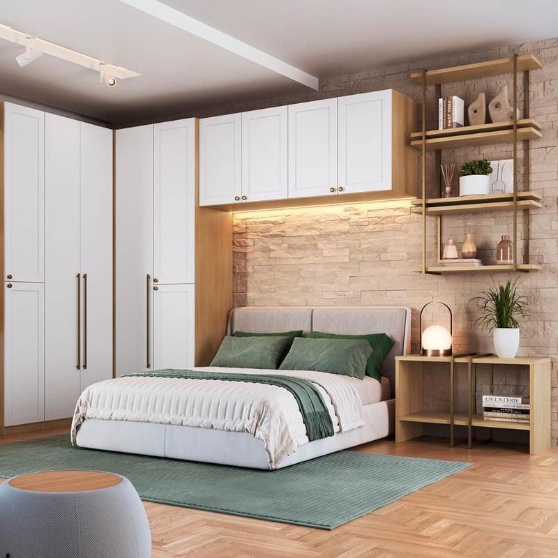 Kit Quarto Com Guarda Roupa De Canto e Nichos Suspenso MDF - Genialflex ...