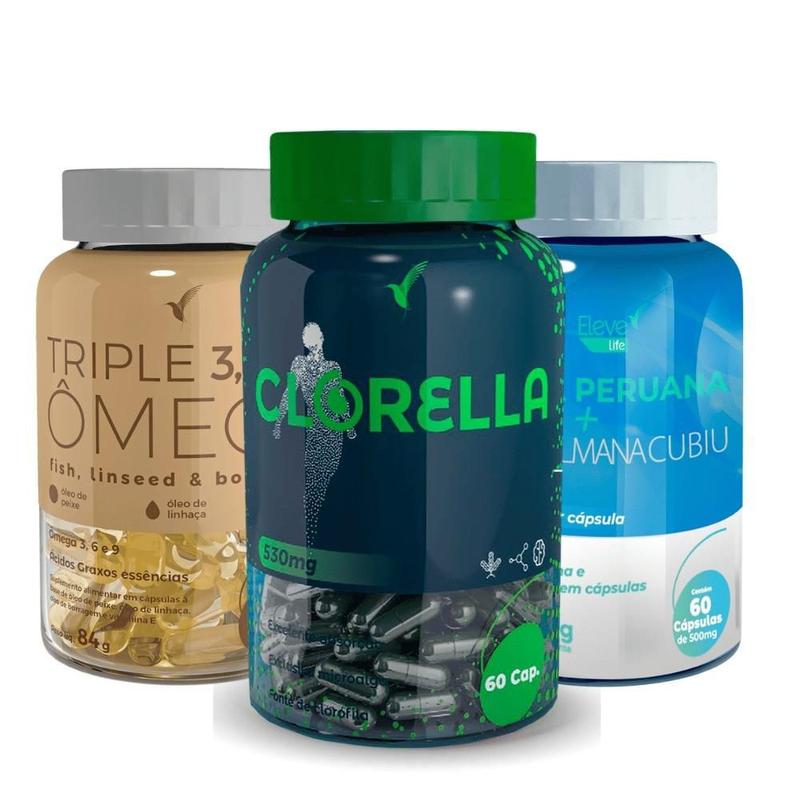 Kit Queridinhos Eleve Life - Clorella + Ômega + Maca Peruana - Ômega 3 ...