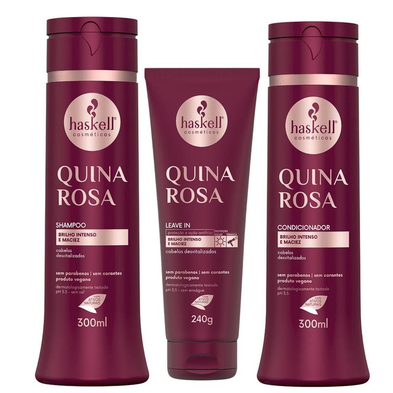 Kit Quina Rosa Haskell Shampoo e Condicionador 300ml + Leave in Finalizador 240g Brilho Intenso ...