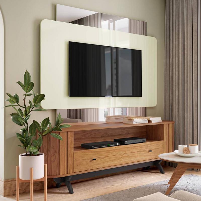 Kit Rack Curvo com Painel Espelhado 180cm para TV até 65" com 01 gaveta ...