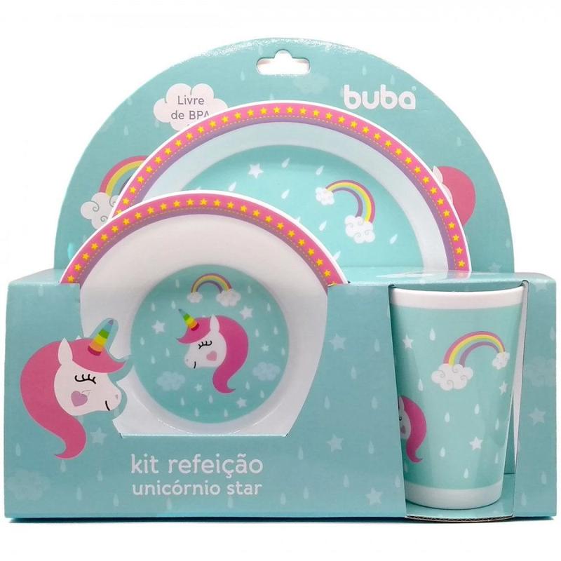 Kit Refeicao Infantil Unicornio Star Completo Buba Toys - Kit Talher Infantil - Magazine Luiza
