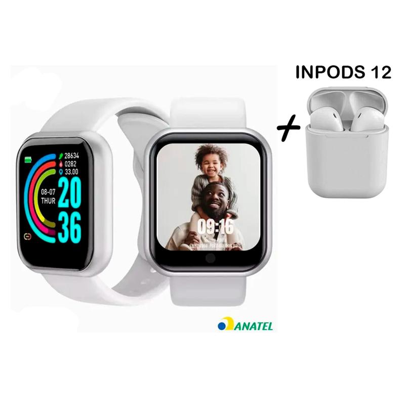 Kit Relogio Smartwatch Inteligente Y68 D20 Pro + Fone inPods 12 ...