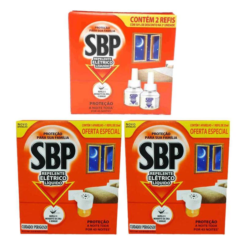 KIT REPELENTE LIQUIDO SBP ELÉTRICO 45 NOITES 2 APARELHO + 4 REFIS 35ml ...