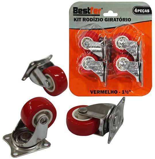 Kit Rodizio Giratorio Vermelho 1'' Com 4 Pecas Na Cartela - Bestfer ...