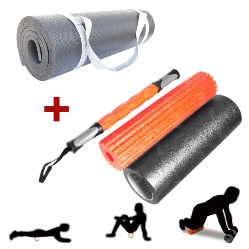 Kit Rolo 3 em 1 Fit Roll Foam Roller Pilates Yoga + Colchonete Eva ...