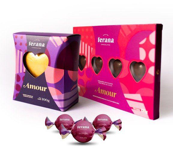 Kit Romântico - Coração + Estojo Amour + 3 Trufas Cereja - Ferana ...