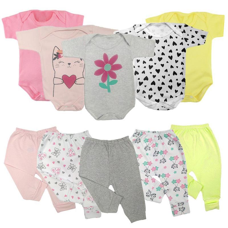 Kit Roupinhas de Bebê 10 Peças Body e Mijão Liso e Estampado - Koala ...