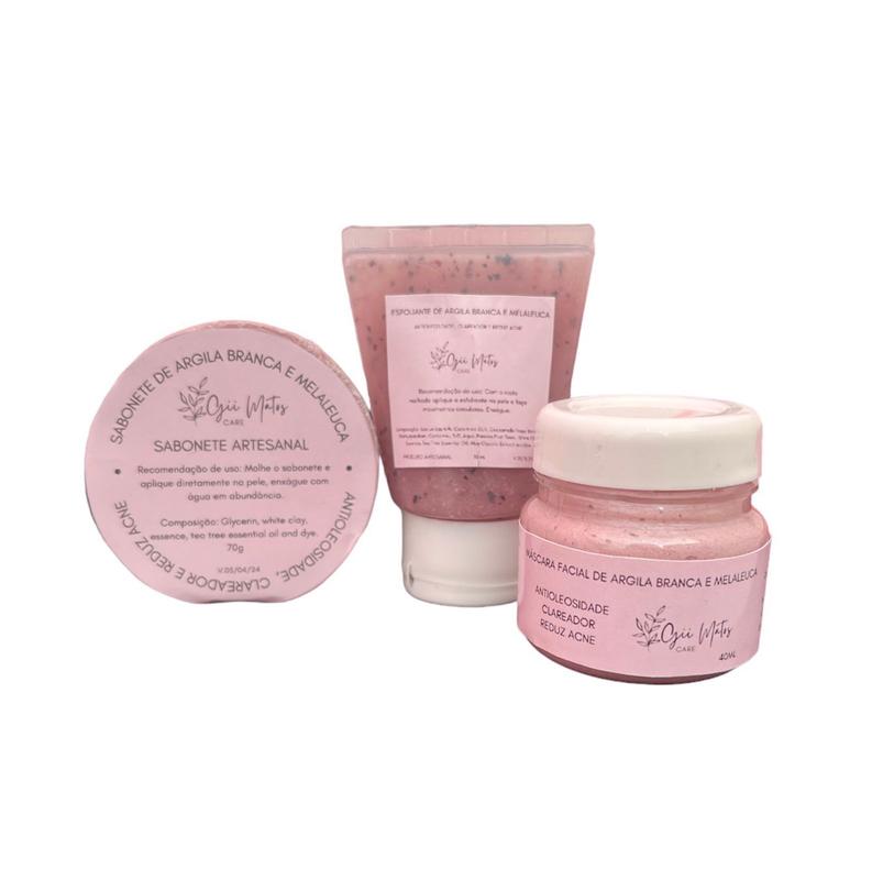 Kit sabonete + esfoliante + máscara de argila branca e melaleuca skin ...